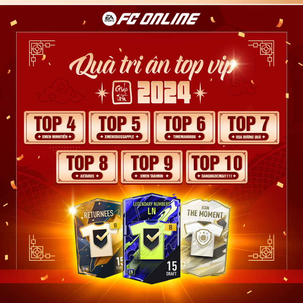 WELCOME TO FC ONLINE – QUÀ TRI ÂN 100 TOP VIP NHÂN DỊP TẾT GIÁP THÌN 2024