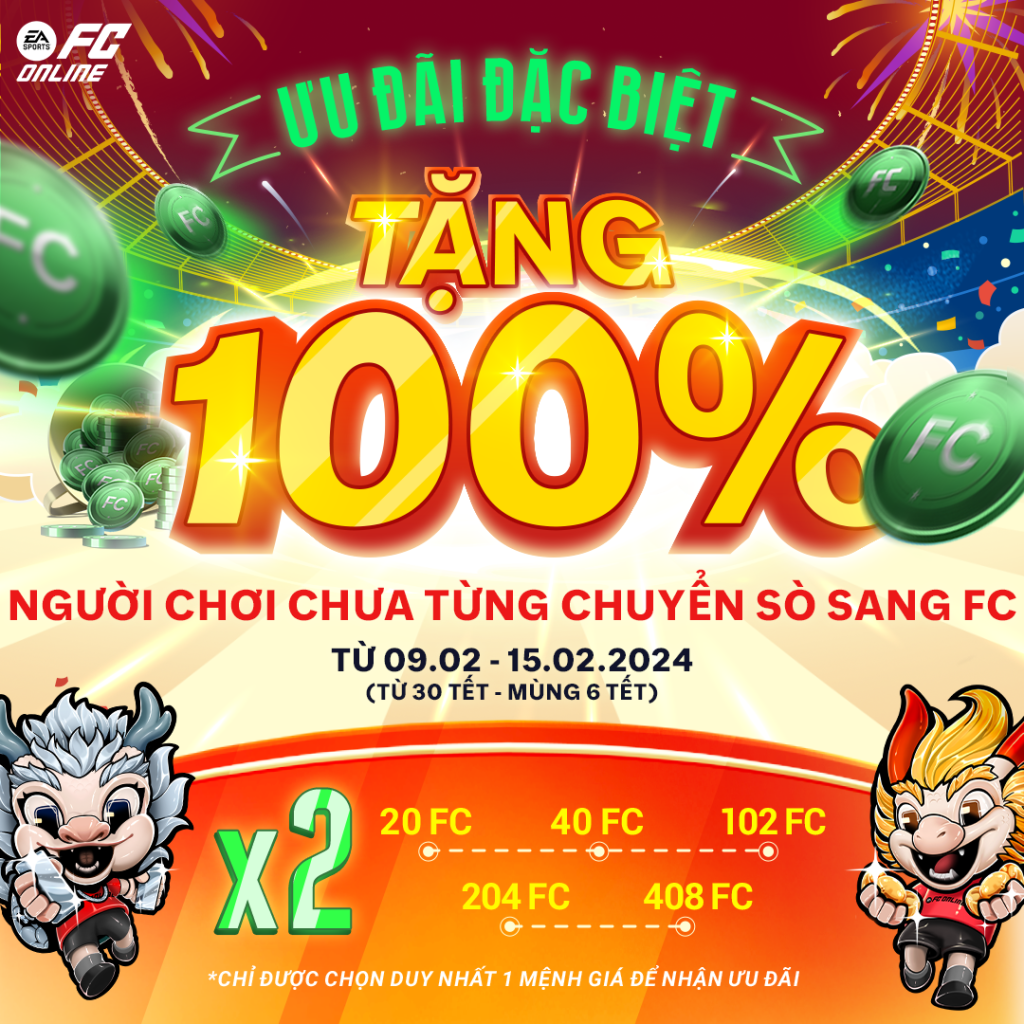 WELCOME TO FC ONLINE – Khuyến Mãi Chào Mừng Tết Giáp Thìn 2024: Ưu Đãi Cực Khủng Lên Đến 500 %