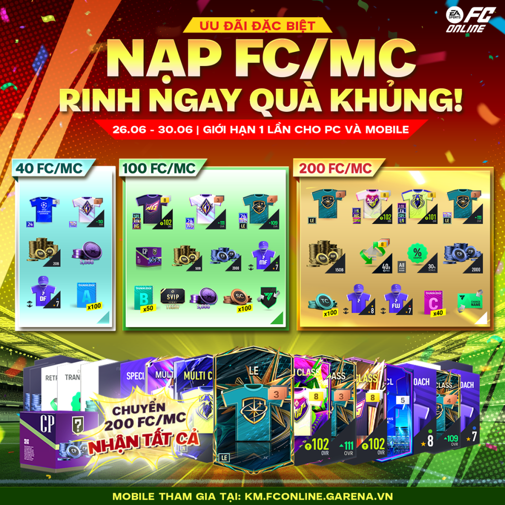 WELCOME TO FC ONLINE – [Nạp Tích Lũy FC/MC 26.06]: Sở Hữu Dàn Sao LE, WB Cùng Loạt Bom Tấn +8 ...