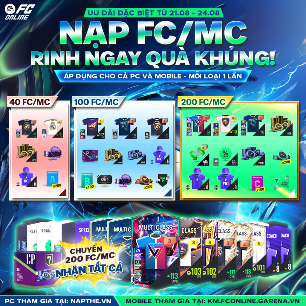 WELCOME TO FC ONLINE – [Nạp Tích Lũy FC/MC 21.08 – 24.08]: GIỮA TUẦN BÙNG NỔ CÙNG SỰ KIỆN NẠP ...